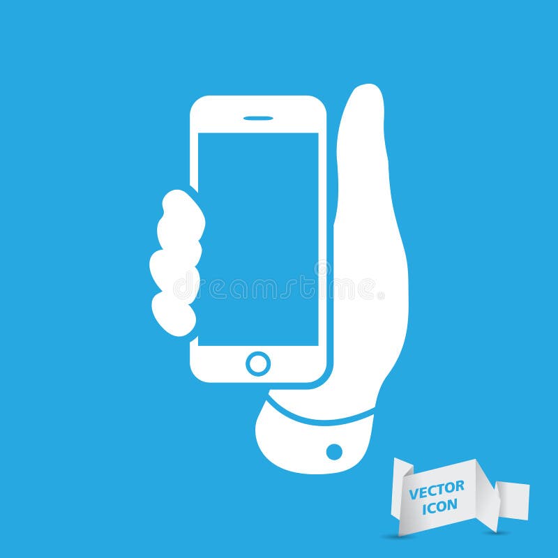 Mobile Phone in Hand Icon on a Blue Background Stock Vector ...