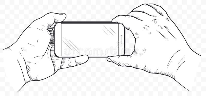 Mobile Phone in Hands Front View. Sketch of Hand Holding Empty ...