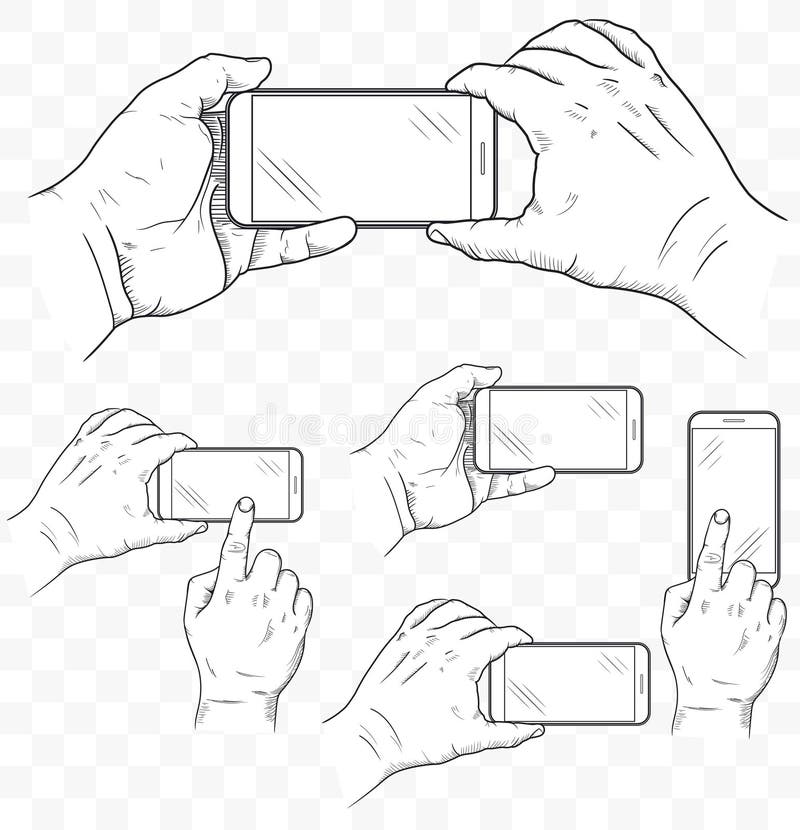 Mobile Phone in Hands Front View. Sketch of Hand Holding Empty ...