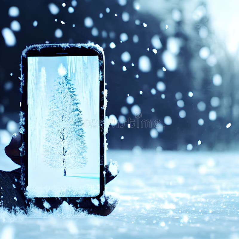 Mobile Phone in the Hands of a Frozen Person. Generative AI Stock ...