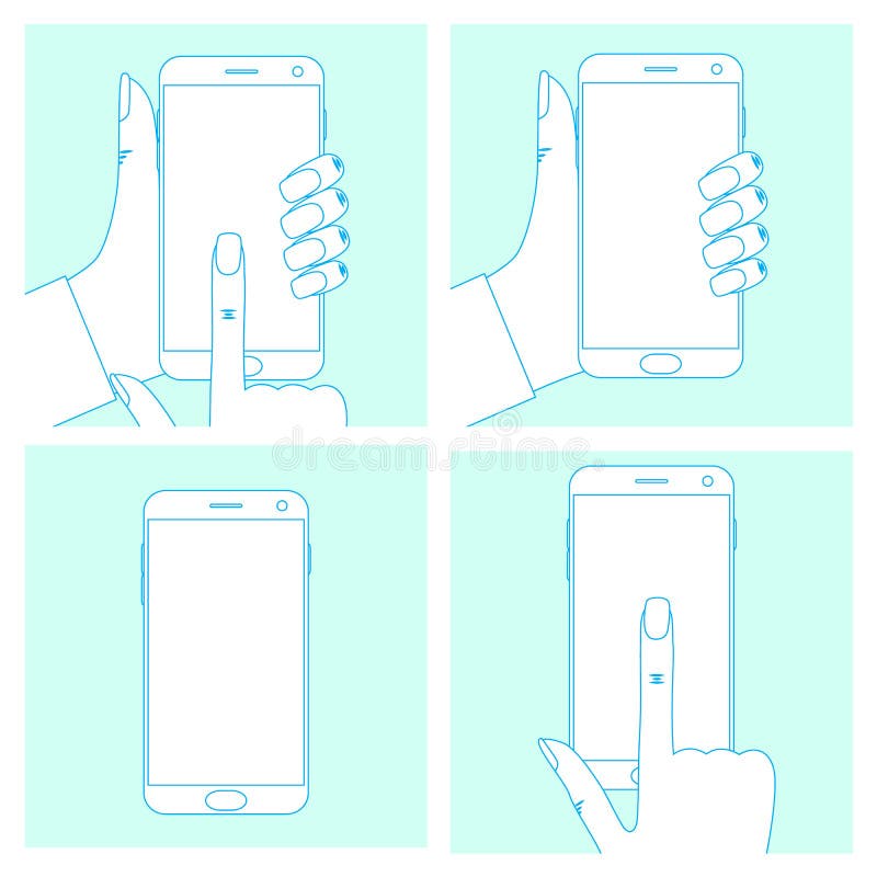 Mobile Phone and Hands. Linear Trend Icons Stock Vector - Illustration ...