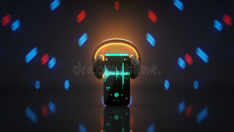 Mobile Phone with Headphones is Dancing 3D Render Stock Illustration ...