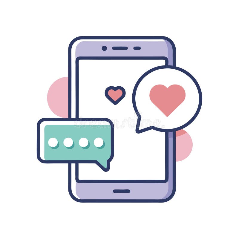 Mobile Phone with Heart Message and Chat Bubble Icon Illustration Stock ...