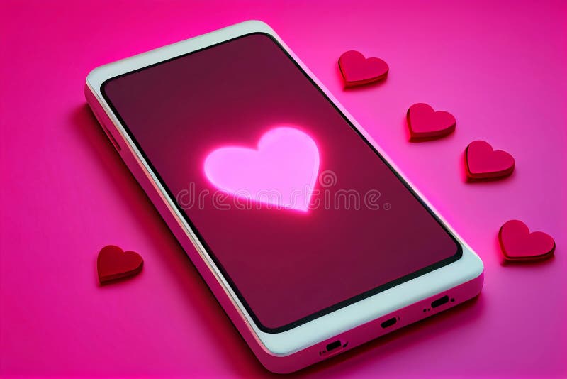 Mobile phone and heart stock illustration. Illustration of violet ...