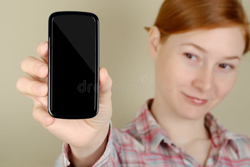 Mobile phone in his hand stock photo. Image of female - 8405470