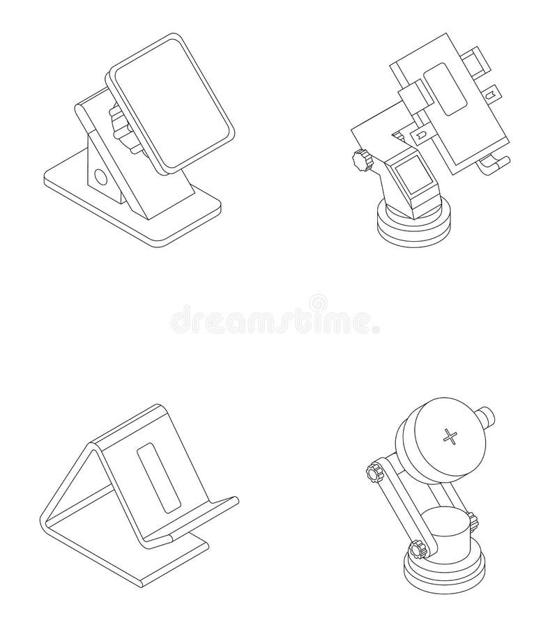 Mobile Phone Holder Icons Set Vector Outline Stock Vector ...