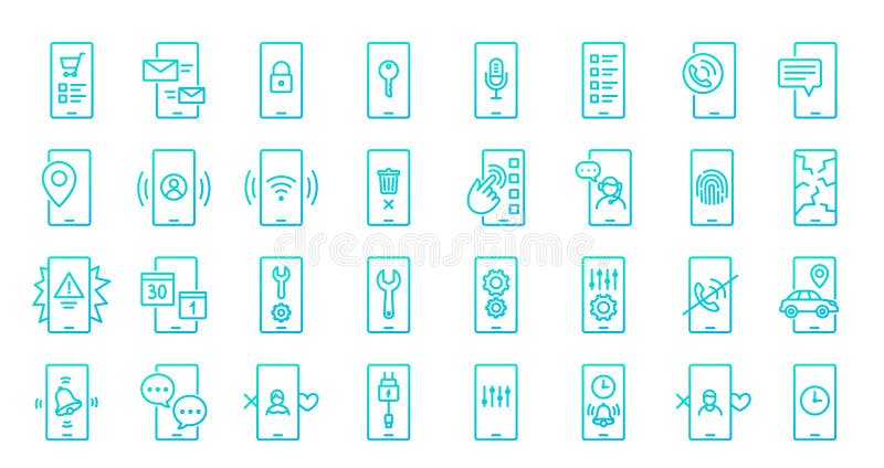 Mobile Phone Icon Set. Gradient Vector Icons. Smartphone Screen. Stock ...