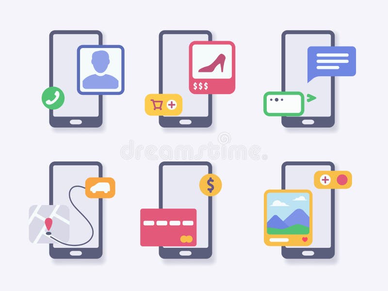 Mobile Phone Icon with Various Activity about Technology Set Collection ...