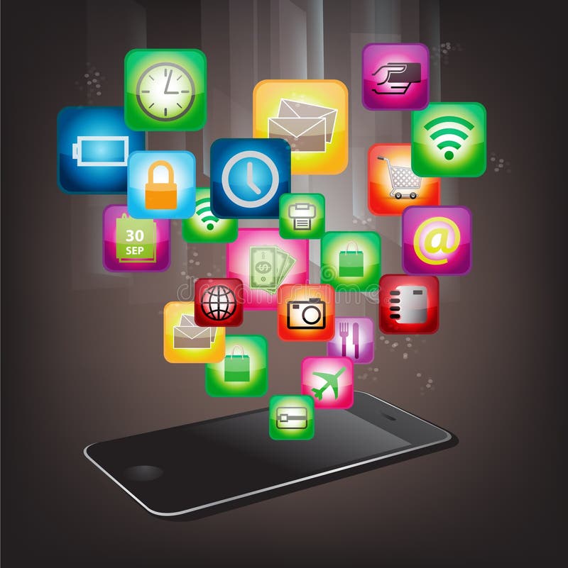 Mobile phone with icons stock vector. Illustration of button - 27283782