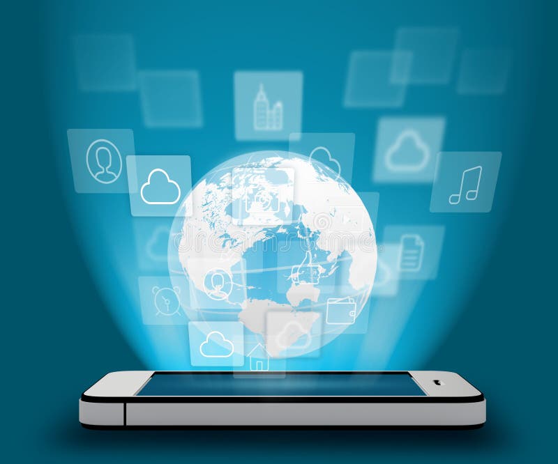 Mobile Phone and Icons Flight from Screen Stock Illustration ...