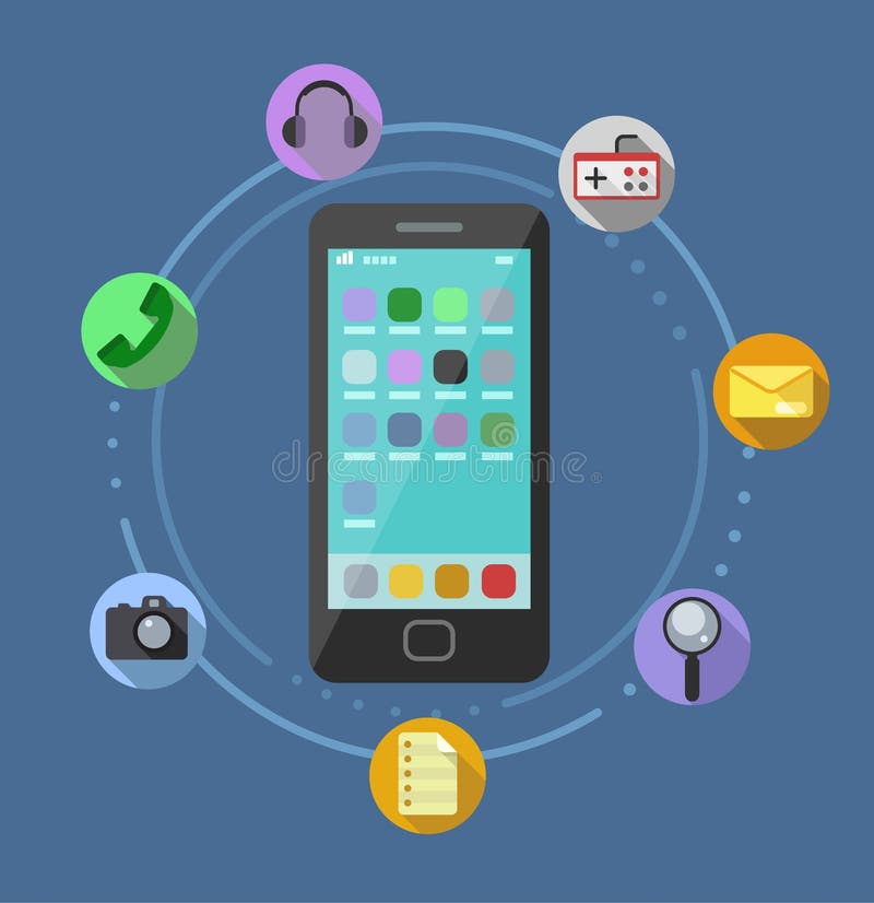 Mobile Phone with Icons Infographic Stock Vector - Illustration of ...
