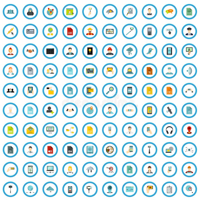 100 Mobile Phone Icons Set, Flat Style Stock Vector - Illustration of ...