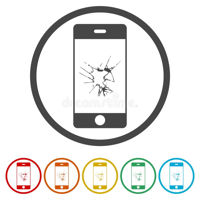 Mobile Phone Icons Set with Smashed Screen - Illustration Stock Vector ...