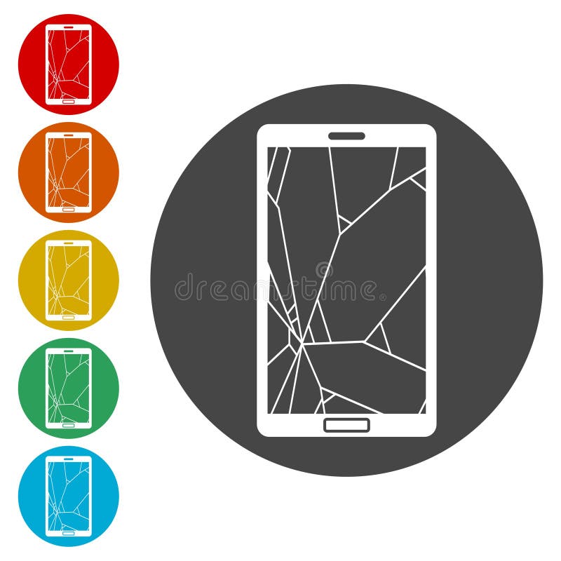 Mobile Phone Icons Set with Smashed Screen - Illustration Stock Vector ...