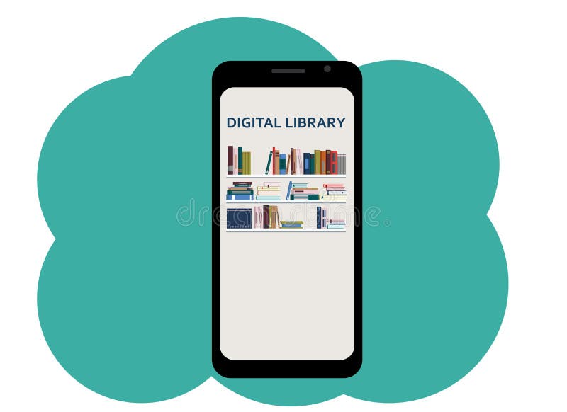 Mobile Phone with an Image of an Electronic Library Stock Vector ...