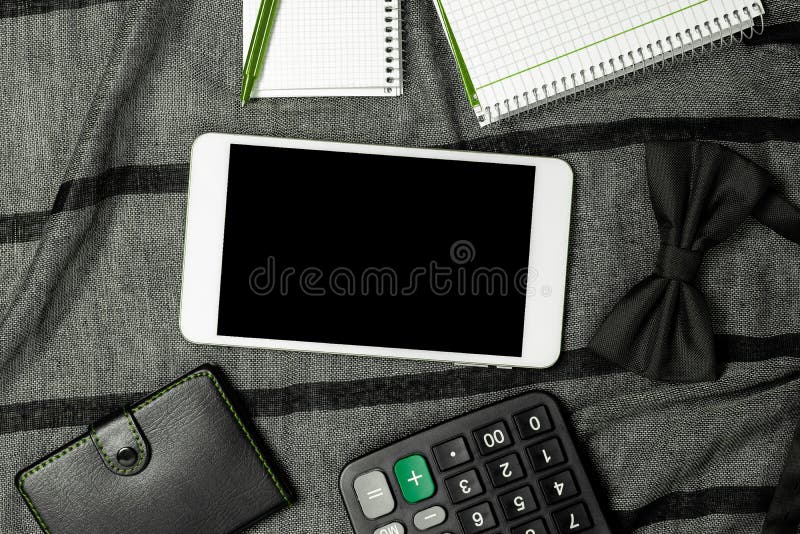 Mobile Phone with Important Message on Fablic with Notebook and ...