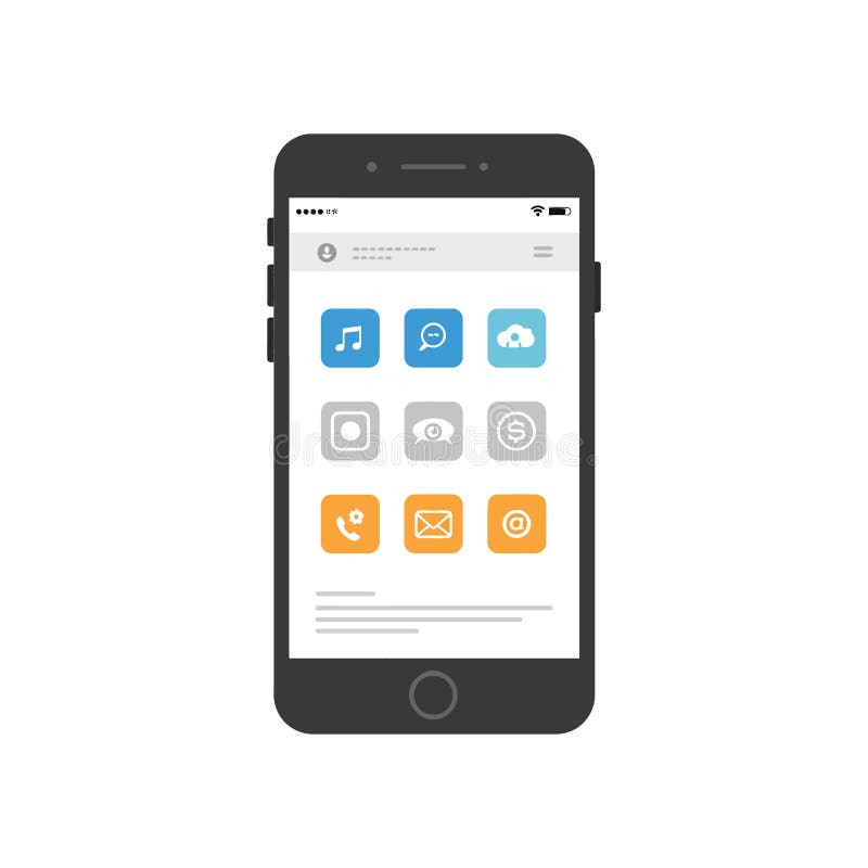 Mobile Phone Interface Design Showcasing Apps in Flat Vector Art Stock ...