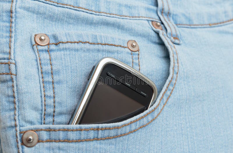 Mobile phone in pocket stock image. Image of digital - 124502601