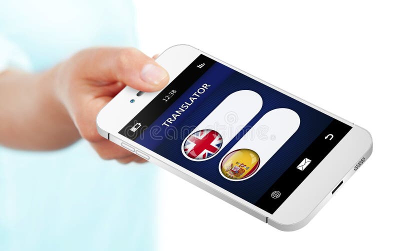 Mobile Phone with Language Translator Application Over White Stock ...