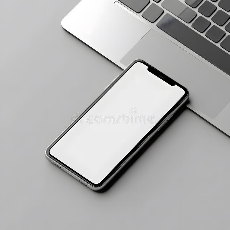 Mobile Phone and Laptop Mockup on Grey Background Stock Illustration ...