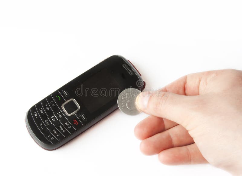 Mobile Phone with Coins in Human Hand Stock Photo - Image of concepts ...