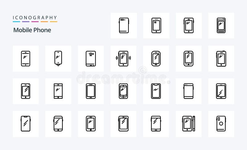 25 Mobile Phone Line Icon Pack Stock Vector - Illustration of smart ...