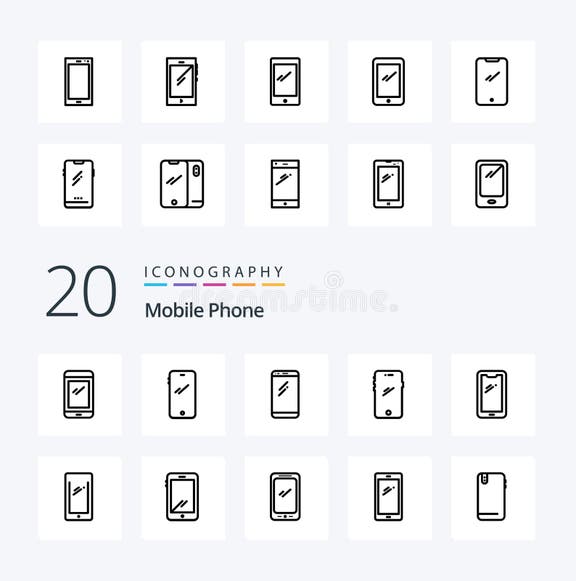 20 Mobile Phone Line Icon Pack Like Android Stock Vector - Illustration ...