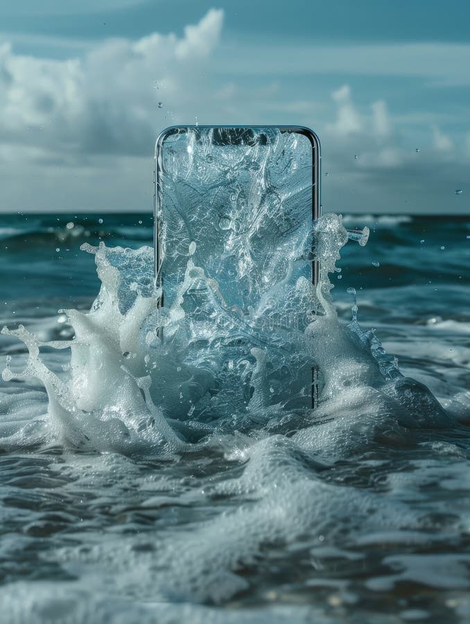 Mobile Phone with Liquid Screen Effect, Simulating Oceanic Explosion ...