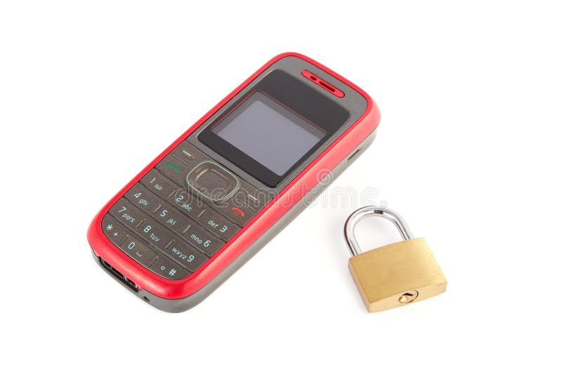 Mobile phone with a lock stock image. Image of global - 13106529