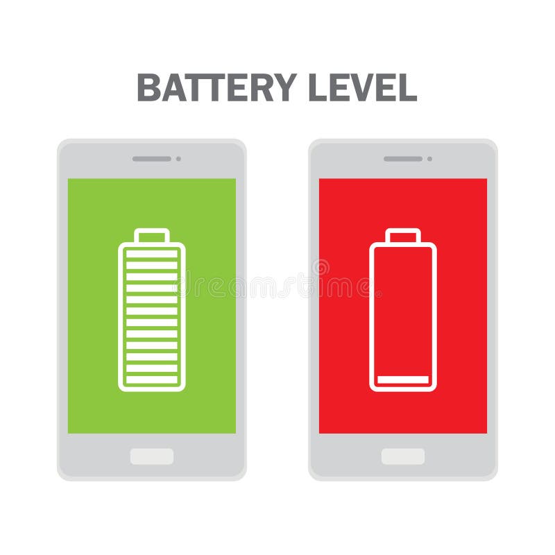 Mobile Phone with Low and Full Battery Stock Vector - Illustration of ...