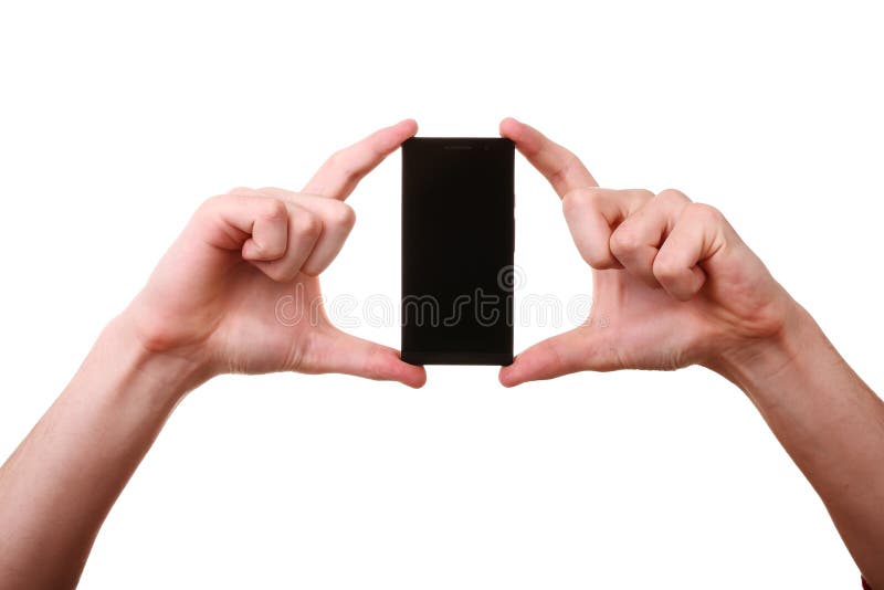 Mobile Phone in Male Hand Isolated on White Stock Image - Image of ...