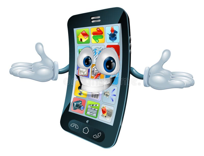 Happy Mobile Phone Mascot Character Stock Vector - Illustration of ...