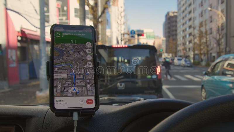 Mobile Phone with Map Gps Navigation in Car Stock Image - Image of ...