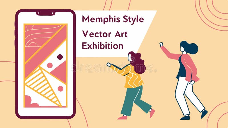 Mobile Phone with Memphis Art Exhibition, Digital Art and Modern Design ...