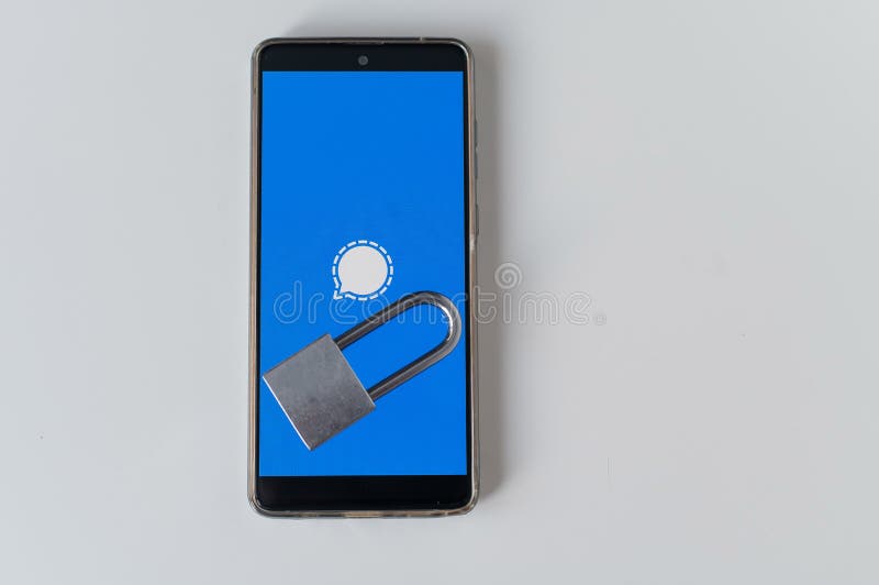 Mobile Phone with Messenger Logo Signal and Lock on White Background ...