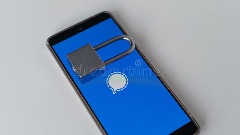 Mobile Phone with Messenger Logo Signal and Lock on White Background ...