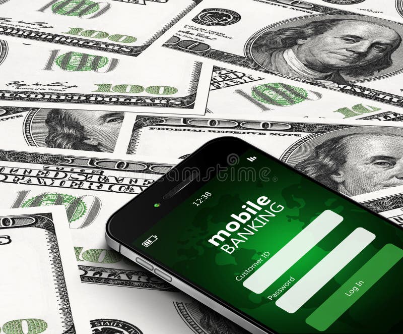 Mobile Phone Mobile Banking Screen Over Dollars Stock Photos - Free ...