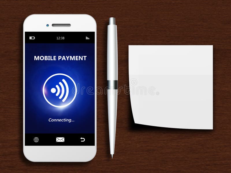 Mobile Phone with Mobile Payment, Pen and Empty Note Stock Illustration ...