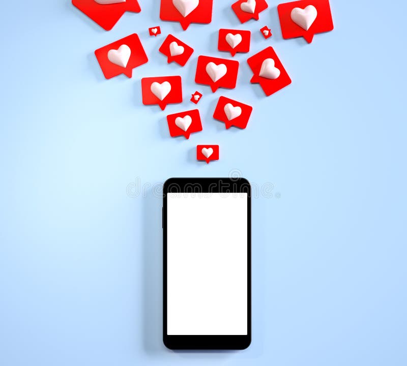 Mobile Phone Mockup Blank Screen with Many Social Media Like. 3D Render ...
