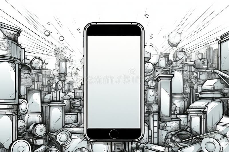Mobile Phone Mockup, Drawing of a Cell Phone Surrounded by Other ...