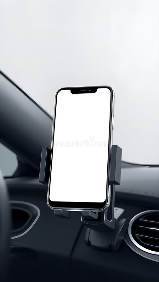 Blank Empty Screen Smartphone on Car Holder Mockup GPS Vehicle ...