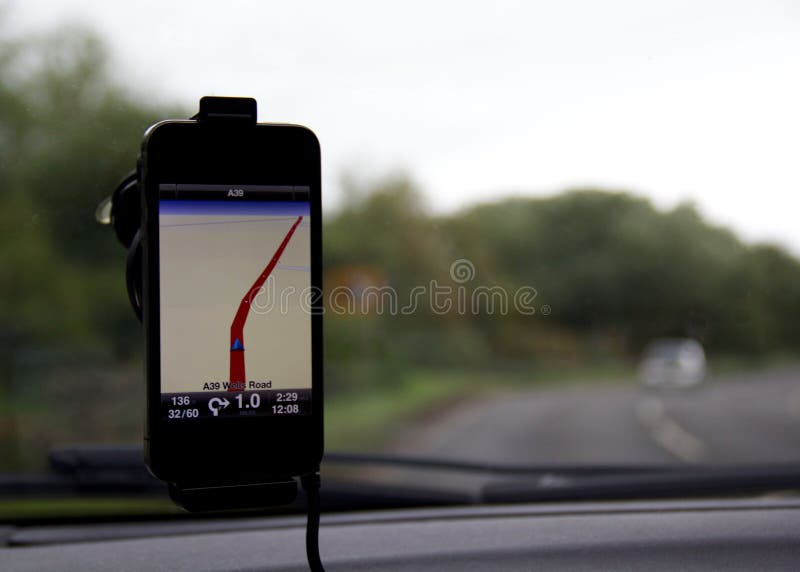 Mobile Phone Navigation Map Attached To Car Windscreen Stock Image ...