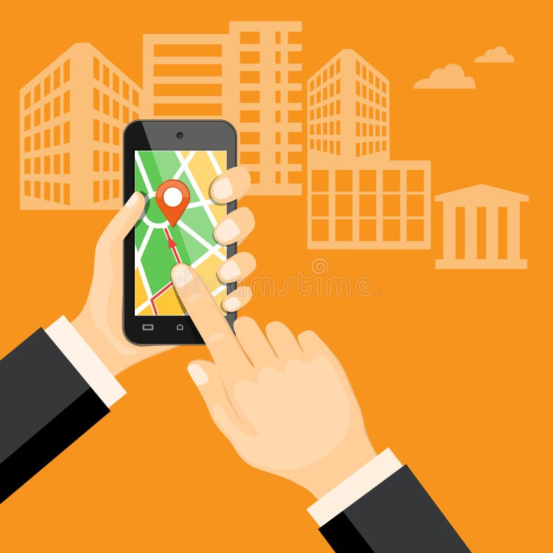 Mobile Phone Navigator in the Hand Stock Vector - Illustration of ...
