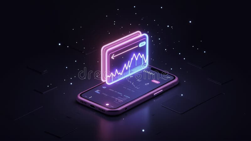 Mobile Phone with Neon Graph and Growth Chart. Stock Illustration ...