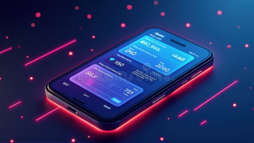 Mobile Phone with Neon Lights and User Interface Stock Illustration ...