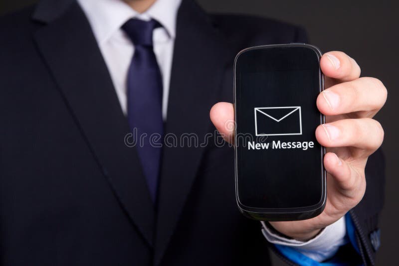 Mobile Phone with New Message in Business Man Hand Stock Photo - Image ...