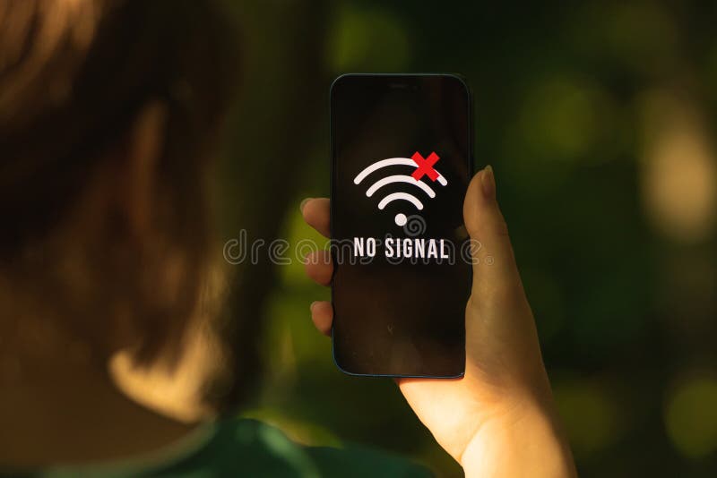 Mobile Phone with No Service Screen, Woman Outdoor Searching for the ...