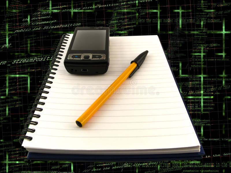 Mobile Phone Notepad and Pen on Programming Code Stock Image - Image of ...