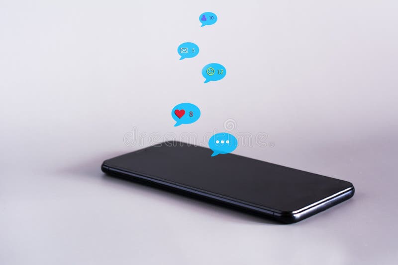 Mobile Phone with Notification Icons. Smartphone Like, Message, Comment ...