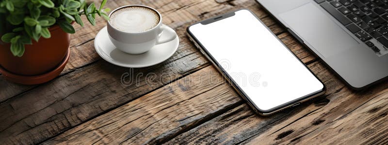 Mobile Phone on Office Table with Notepad and Coffee Cup. Smartphone ...